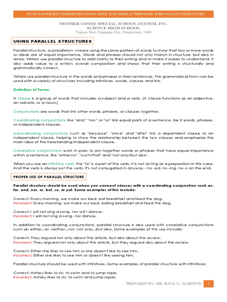 Using Parallel Structures | Download Free PDF | Phrase | Word