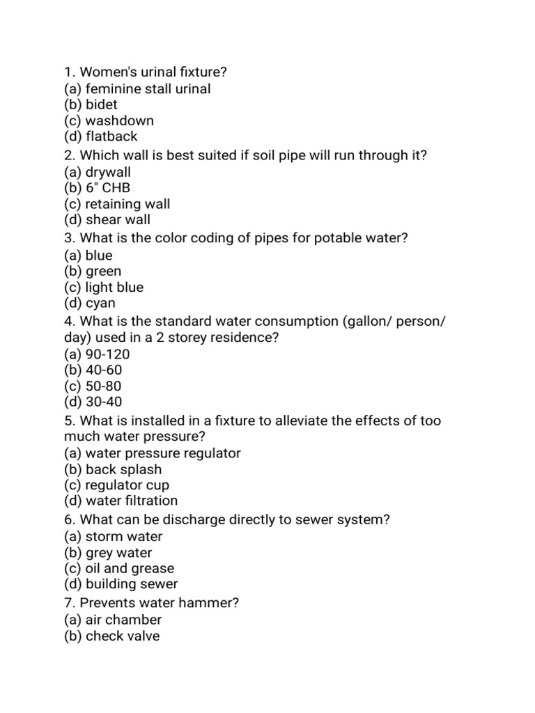 Master Plumber Elements Bank - 03 Questions | PDF | Plumbing | Toilet