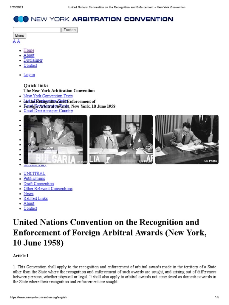 United Nations Convention On The Recognition and Enforcement New York ... United Nations Convention On The Recognition and Enforcement New York ...