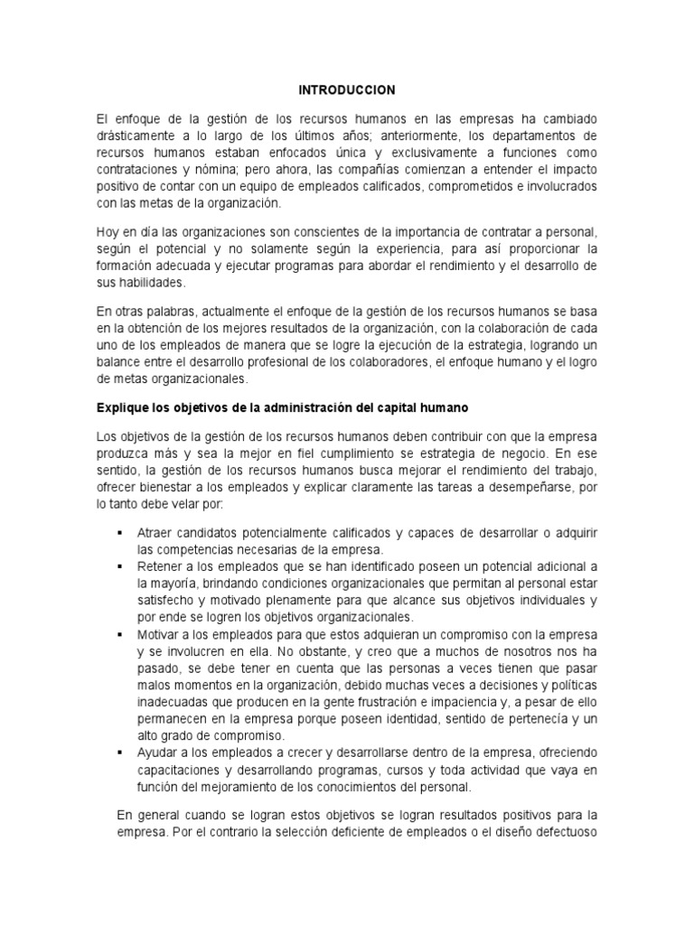 Evidencia 1 Taller Generalidades de La Gestión Del Talento Humano y Subprocesos | PDF | Gestión ...