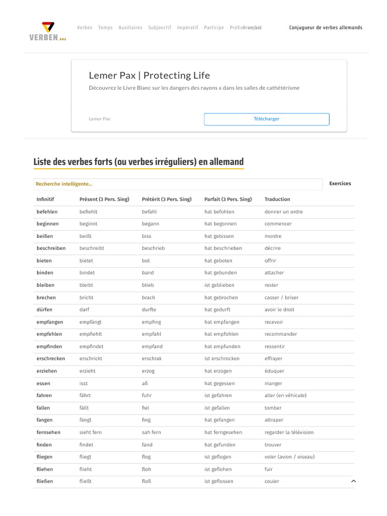 Liste Des Verbes Forts (Ou Verbes Irréguliers) en Allemand | PDF