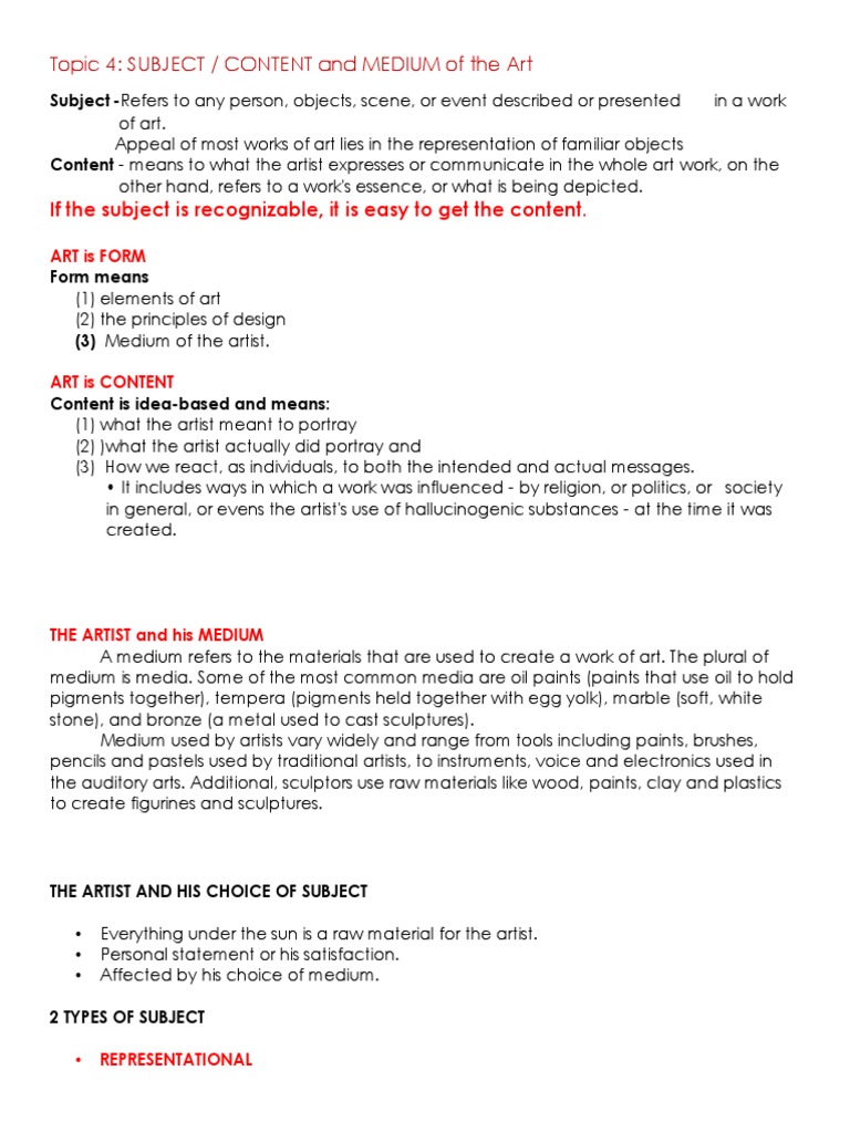 Topic 4 SUBJECT, CONTENT and MEDIUM of The Art | PDF | Sculpture ...