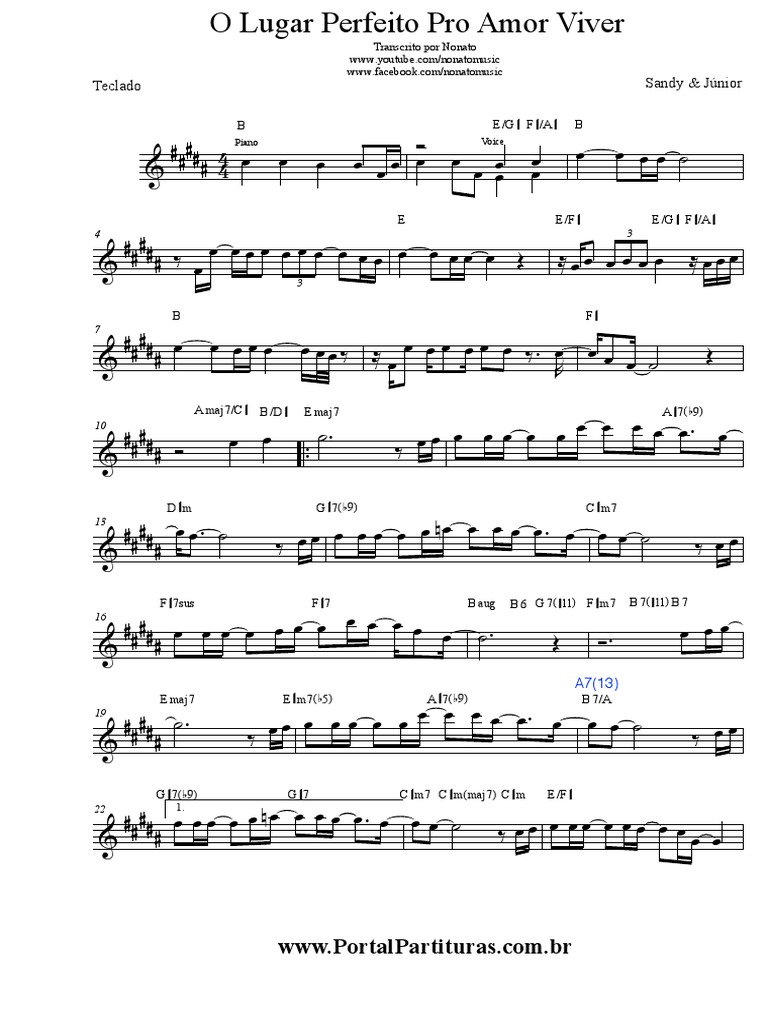 Sandy J Nior O Lugar Perfeito Pro Amor Viver Teclado PDF | PDF ...
