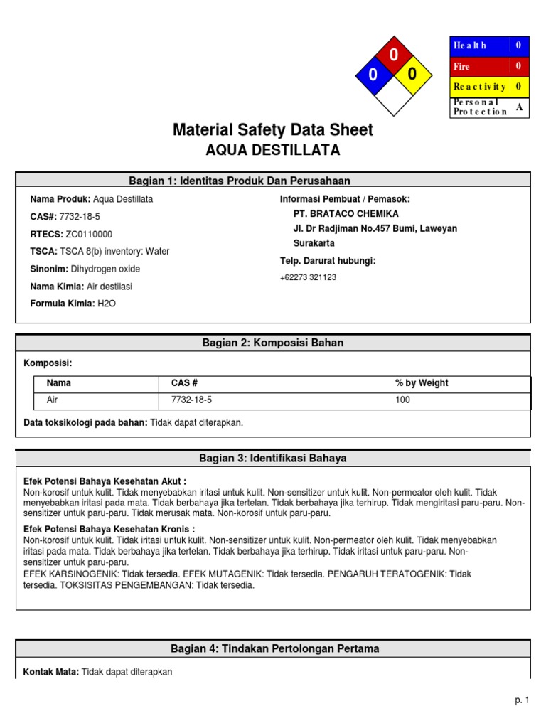 MSDS Aquades | PDF