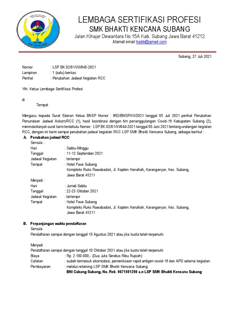 Perubahan Jadwal RCC | PDF