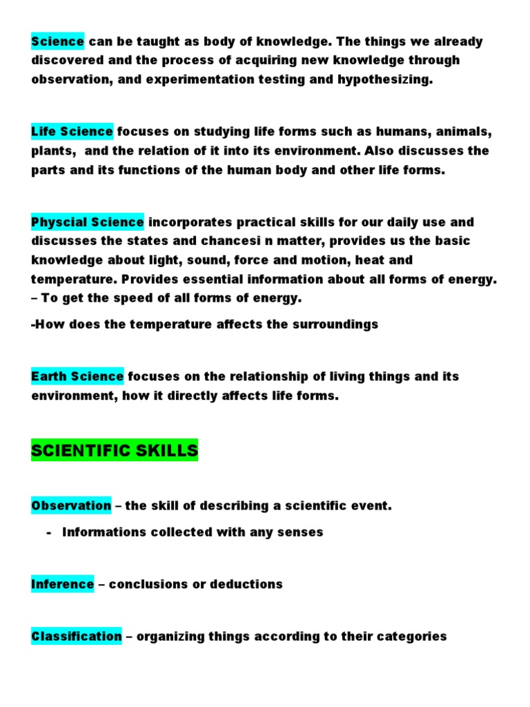 Understanding Science: Key Concepts and Skills | PDF | Self-Improvement