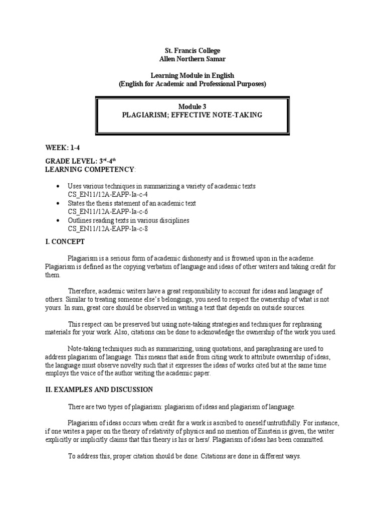 St. Francis College Allen Northern Samar Learning Module in English ...