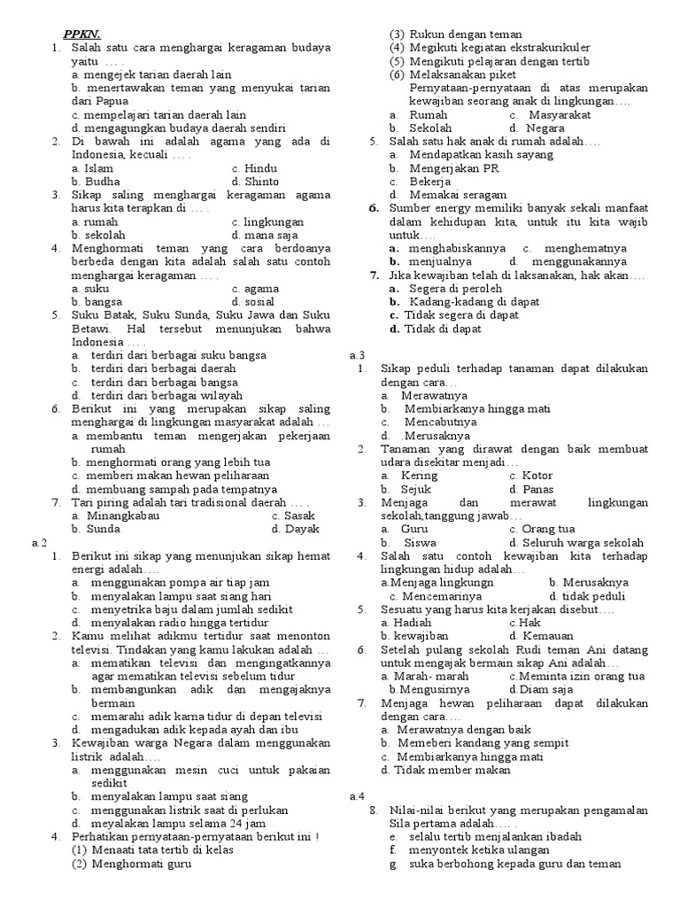 Soal PPKN Tema 1-5 | PDF