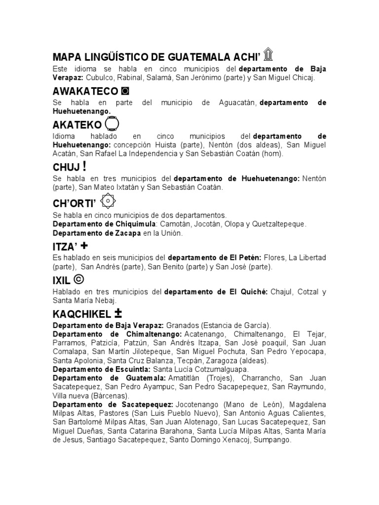 Mapa Lingüístico, Guatemala | PDF | Guatemala | Pueblos indígenas de ...