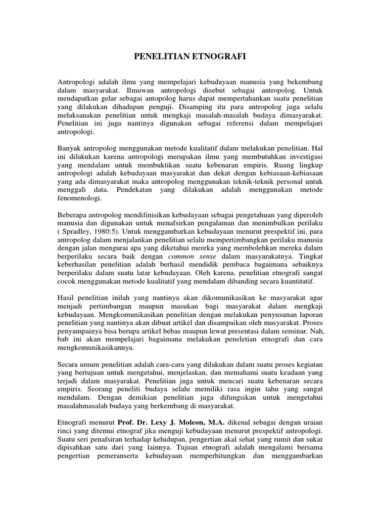 Penelitian Etnografi | PDF