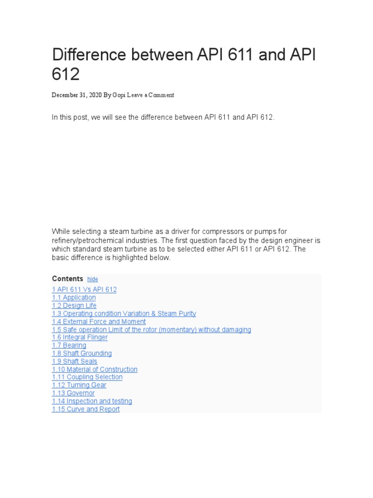 Difference Between API 611 and API 612 | PDF | Steam | Turbine