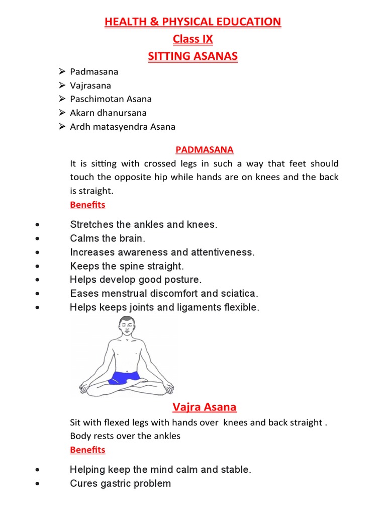 Health & Physical Education Class IX Sitting Asanas: Padmasana | PDF