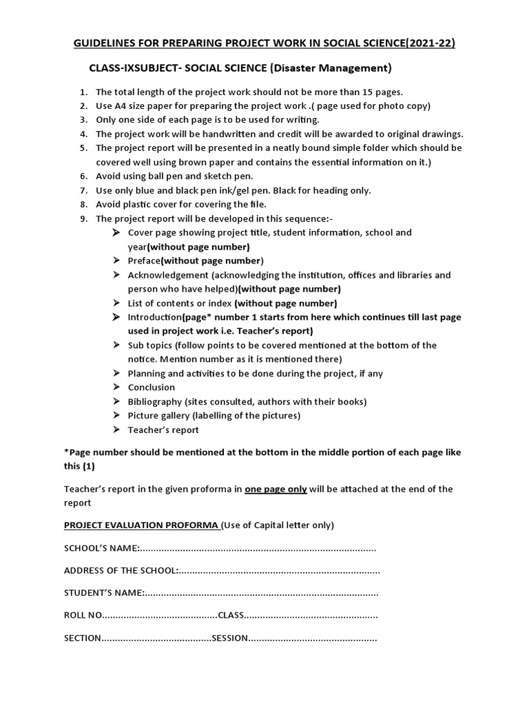 SST Project Guidelines for Class IX | PDF | Career & Growth | Art