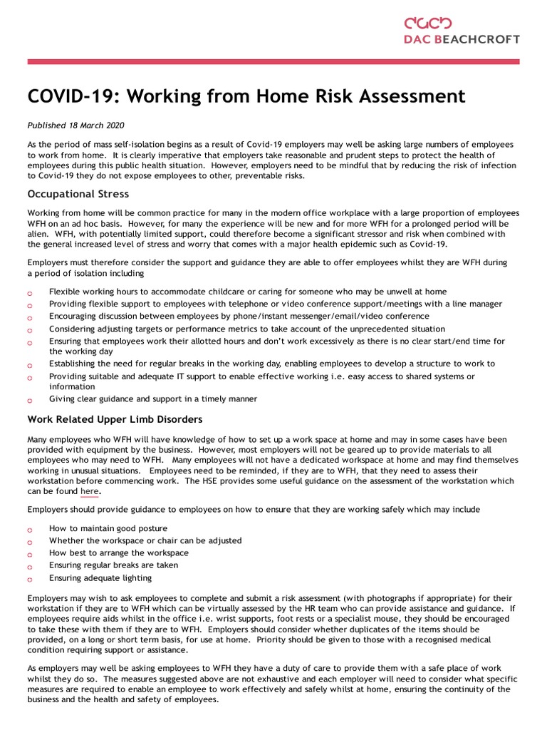 COVID-19: Working From Home Risk Assessment: Occupational Stress ...