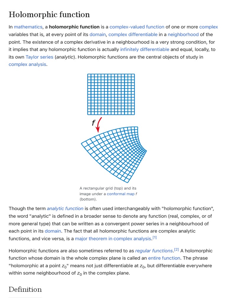 Holomorphic Function - Wikipedia | PDF | Holomorphic Function | Complex Analysis