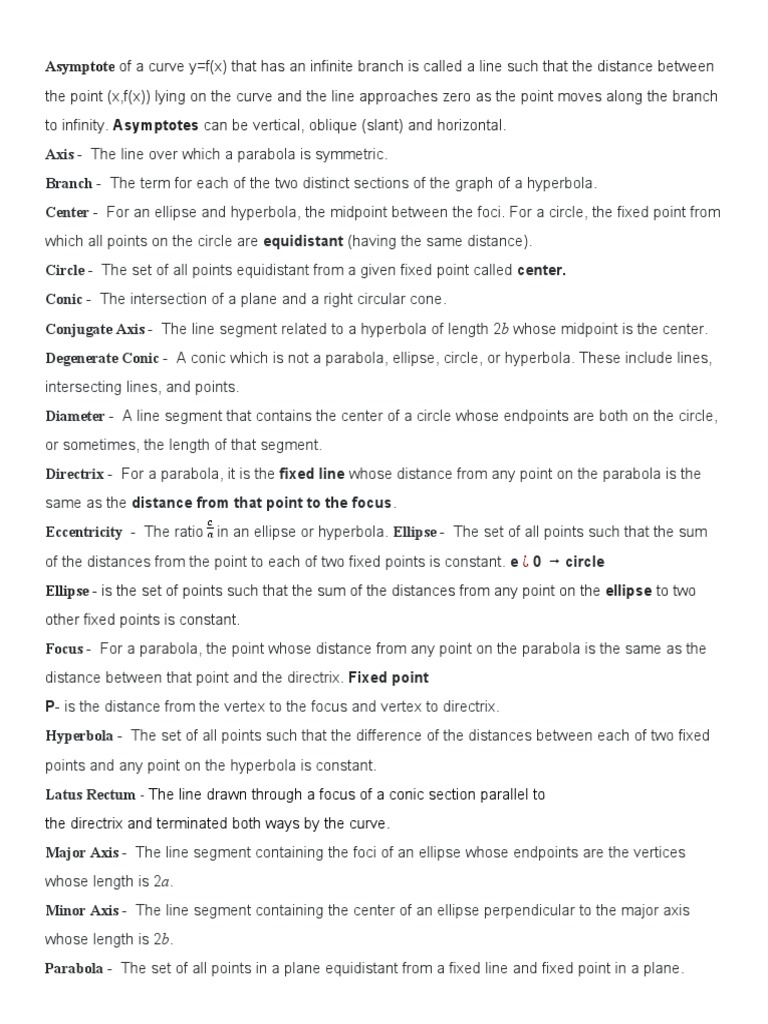 Asymptotes and properties of conic sections | PDF | Ellipse | Manifold