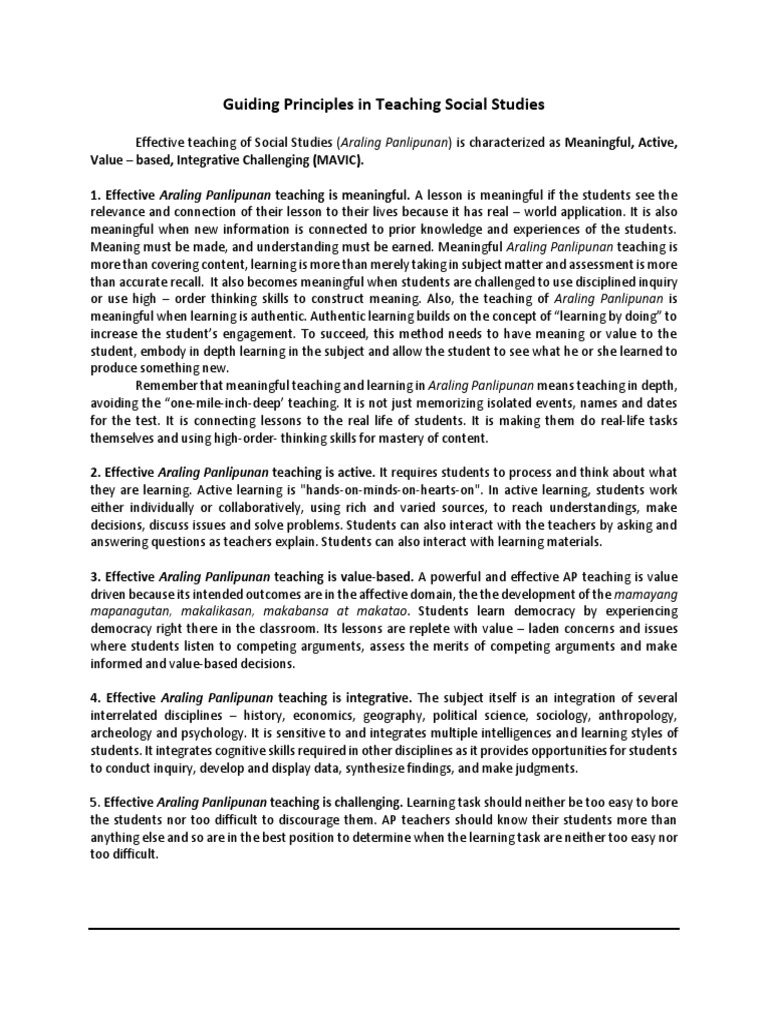 BEED 23 - Lesson 3 - Guiding Principles in Teaching Social Studies ...