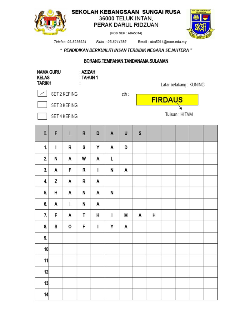Borang Tempahan Tanda Nama Sulam T1 | PDF