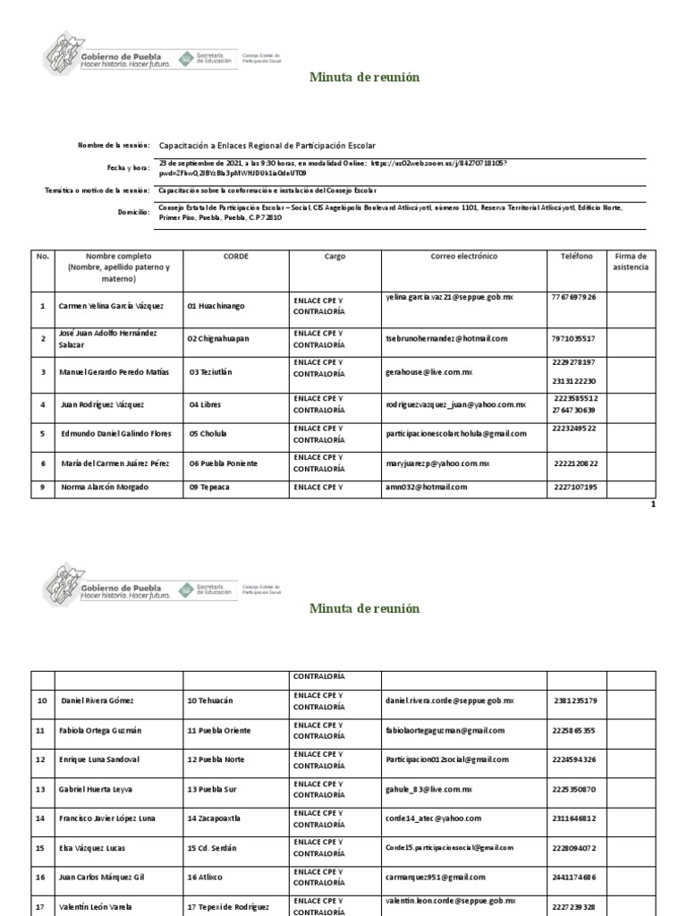 Minuta Participacion Escolar 230921-1 | PDF | Educación primaria | La ...