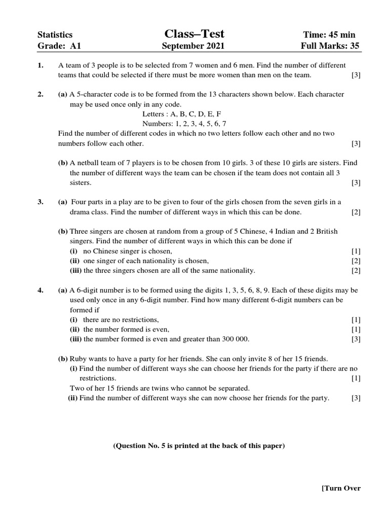 1 Permutation and Combinations Test | PDF