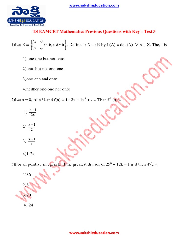 TS EAMCET Mathematics Previous Questions With Key - Test 3: A B: A, B ...