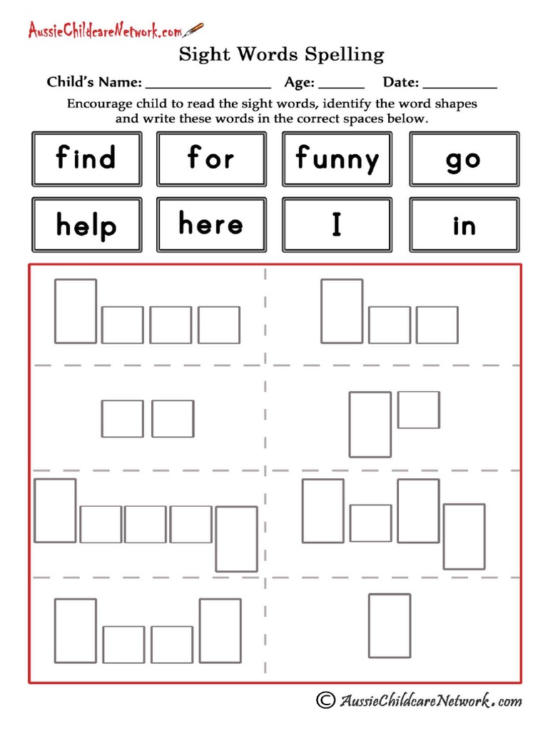 Sight Words Shapes and Spellings Pre Primer Worksheet 2 | PDF