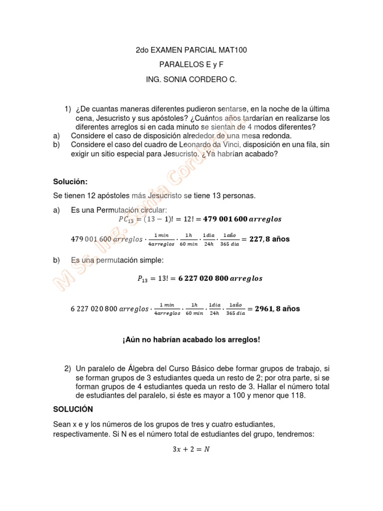 2do Examen Parcial ALGEBRA | PDF | Matemáticas discretas | Teoría de los números