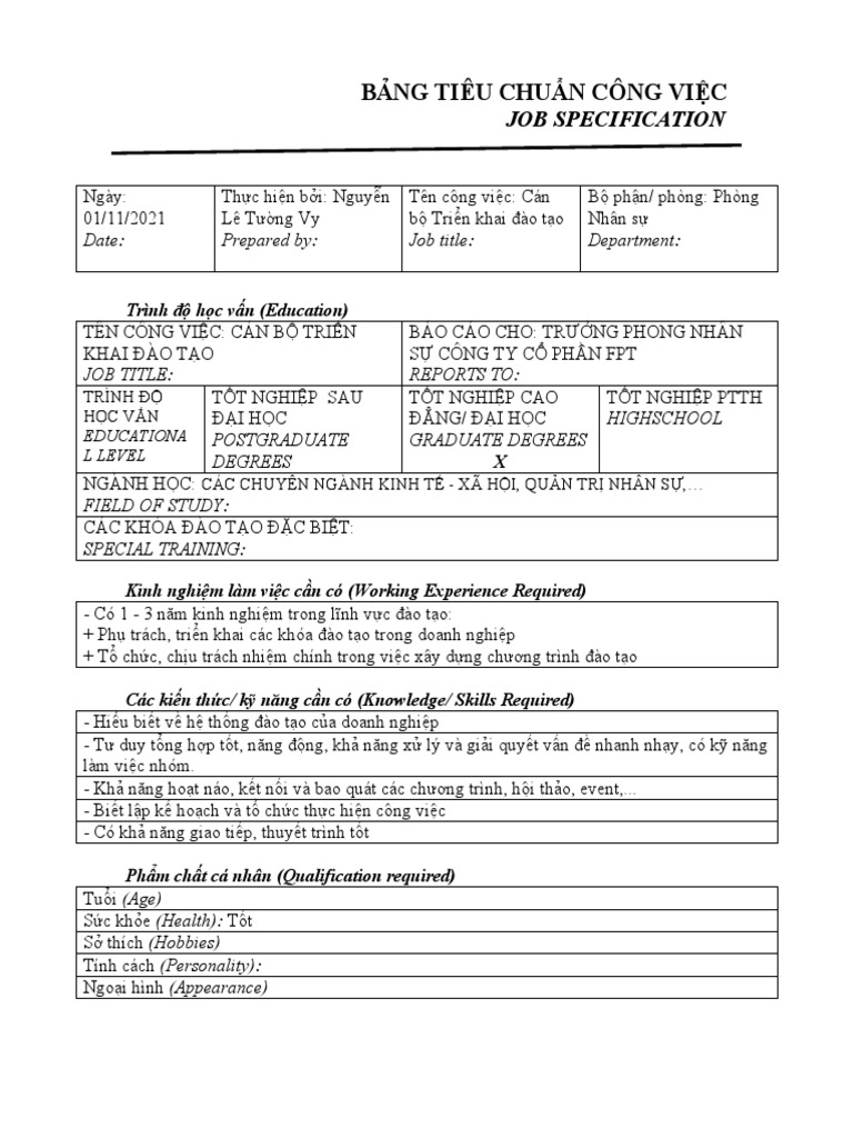 Job Specification Form | PDF