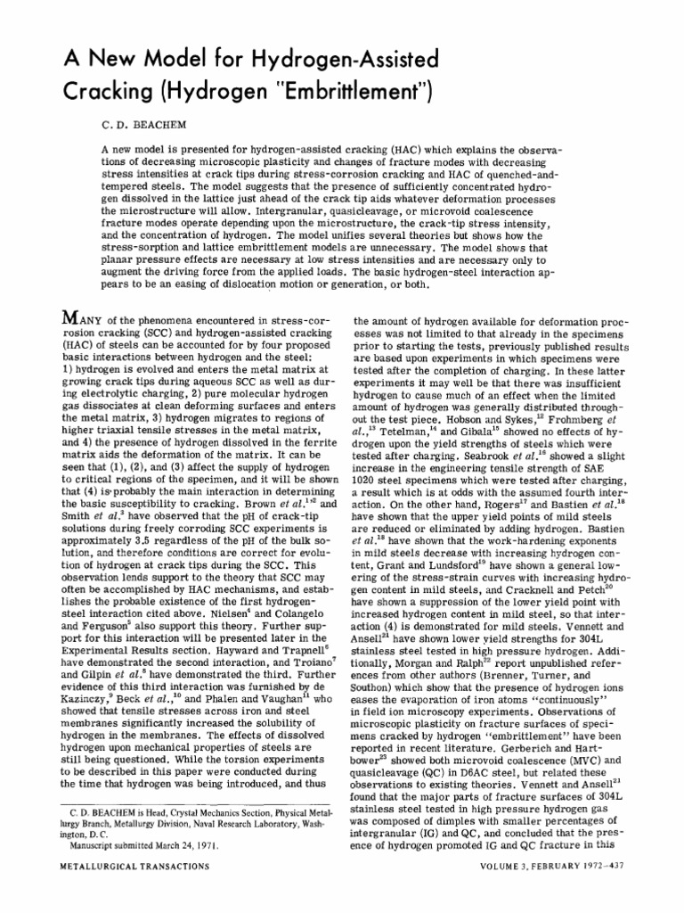 A New Model For Hydrogen-Assisted Cracking (Hydrogen "Embrittlement ...