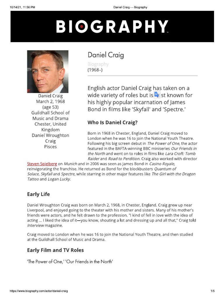 Daniel Craig Biography | PDF