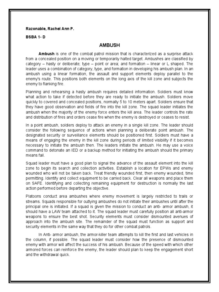 Rotc Activity 2 | PDF | Ambush | Military