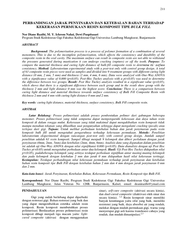 Jarak Penyinaran dan Ketebalan Resin Komposit | PDF | Komposit Gigi ...