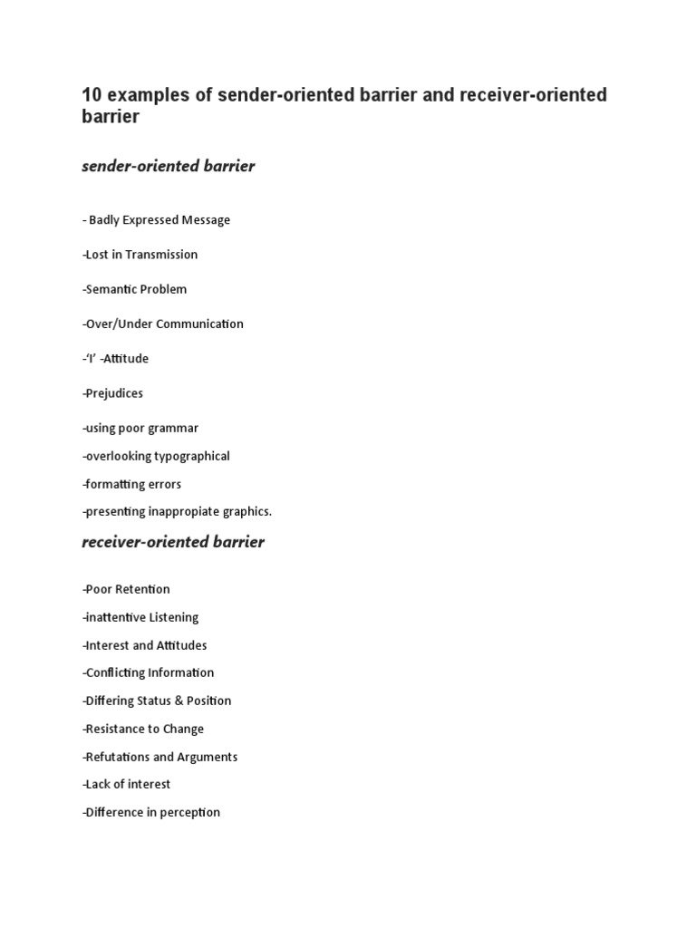 Sender and Receiver Barriers in Communication | PDF | Language Arts ...