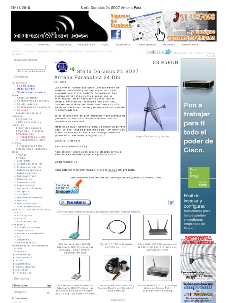Stella Doradus 24 SD27 Antena Parabolica 24 Dbi | PDF | Wifi | Transmisión de datos