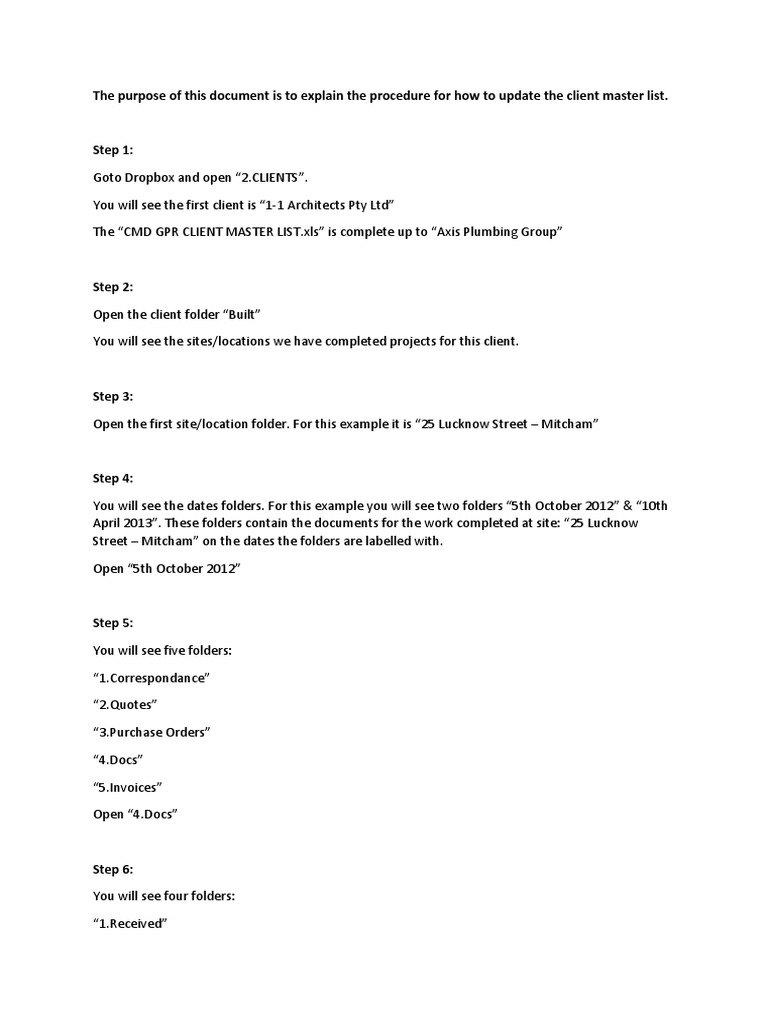 Procedure For How To Update The Client Master List | PDF | Computer ...