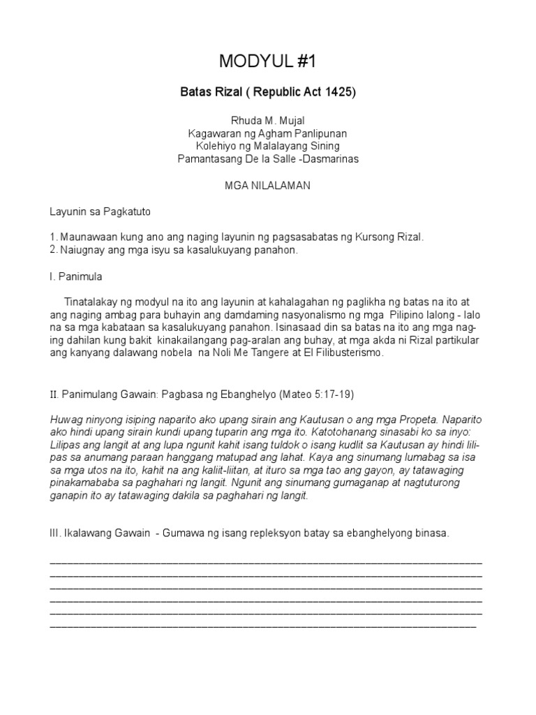 Modyul Sa Batas Rizal | PDF