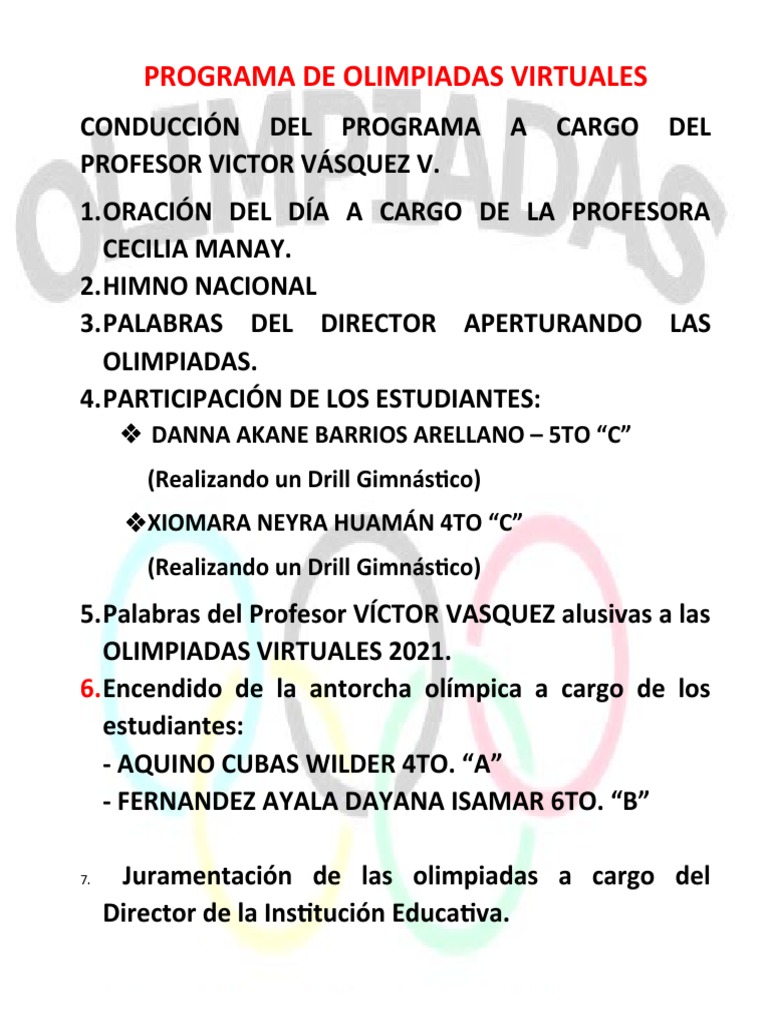 Programa de Olimpiadas Virtuales | PDF