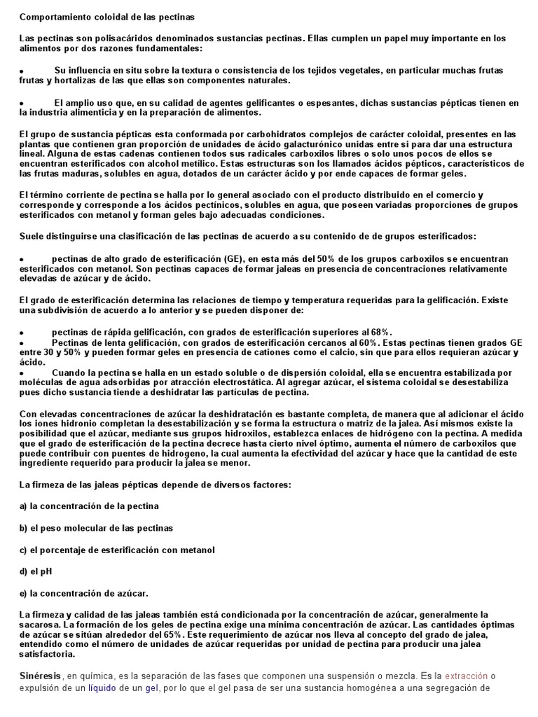 Comportamiento Coloidal de Las Pectinas | PDF | Ester | Concentración