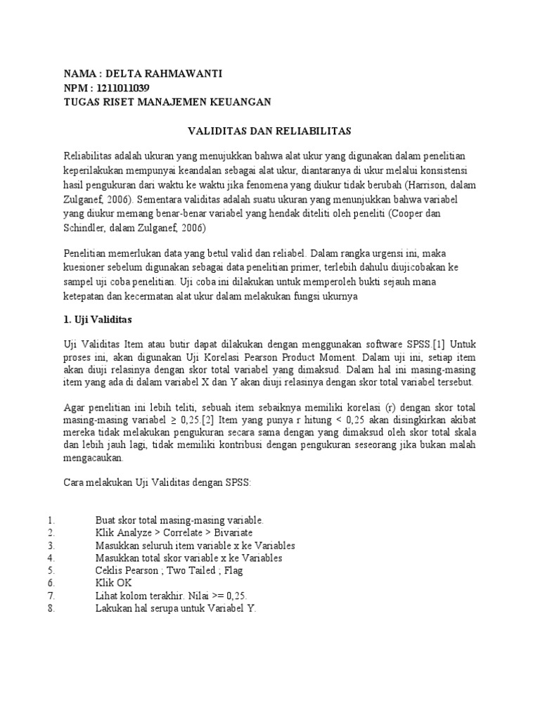 Uji Validitas Dan Reliabilitas | PDF | Karier & Perkembangan