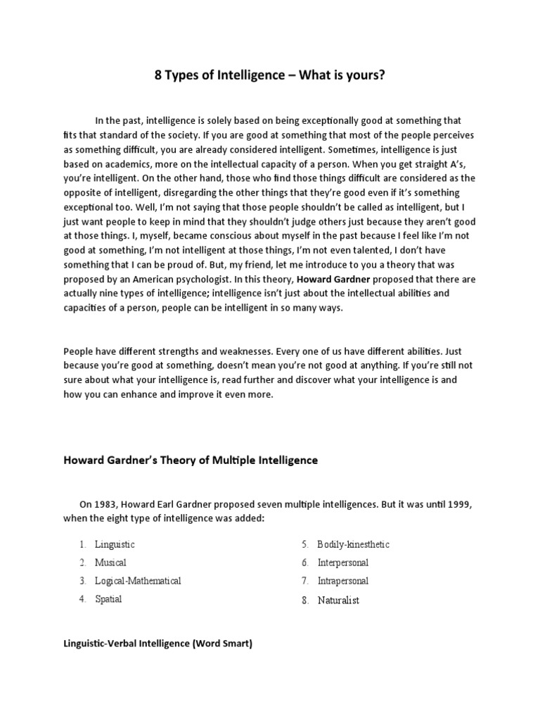 Types of Intelligence | PDF | Intelligence | Human Nature