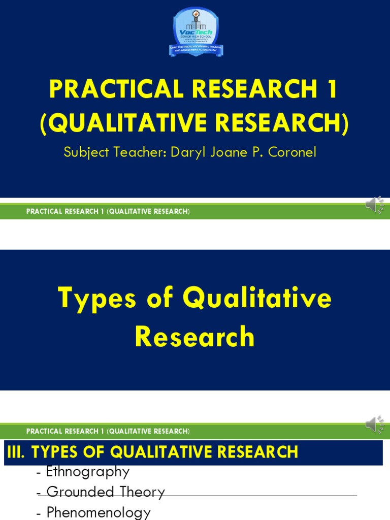 Practical Research 1 (Qualitative Research) : Subject Teacher: Daryl ...