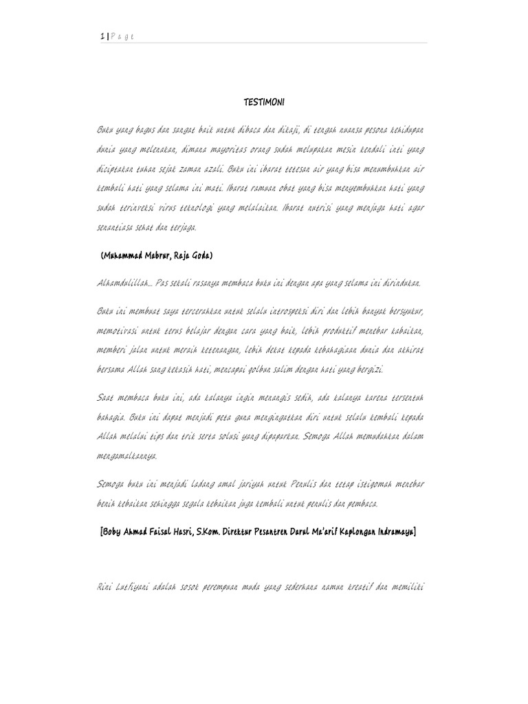 Contoh Testimoni Buku Inspiratif | PDF | Karier & Perkembangan