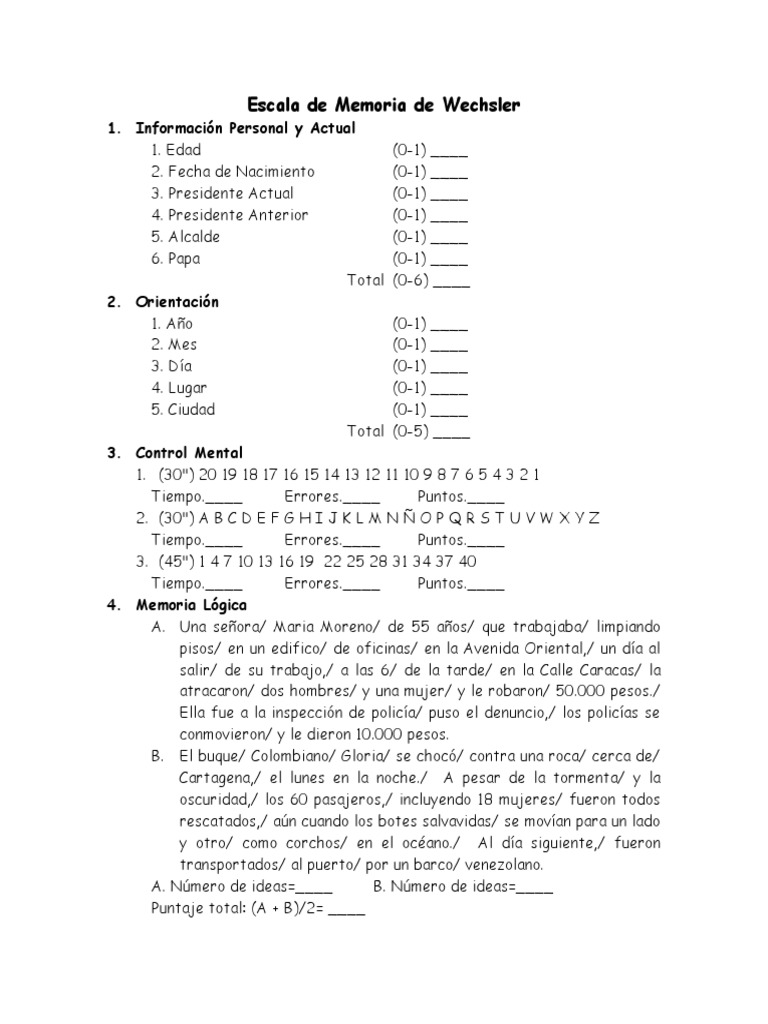 Escala de Memoria de Wechsler | PDF
