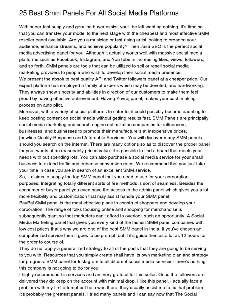 25 Best SMM Panels For All Social Media Platformssloct | PDF | Social ...