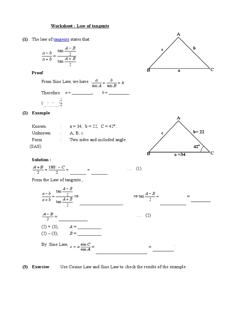 Law of Tangents | PDF | Sine | Trigonometric Functions