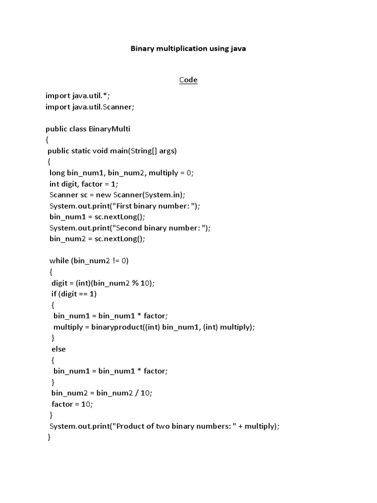Binary Multiplication Java | PDF