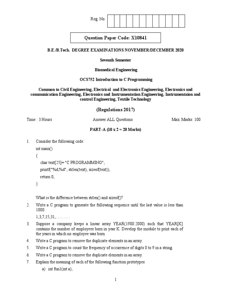 C Program Question Paper Code X10841 | PDF | Matrix (Mathematics) | Taxes