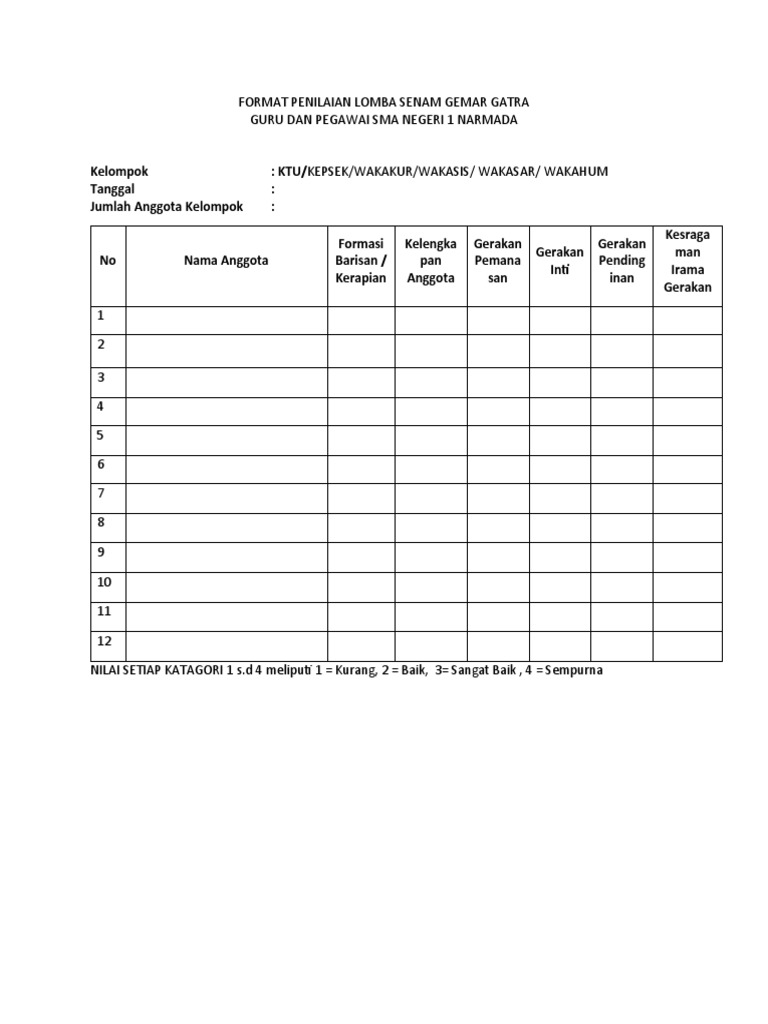Format Penilaian Lomba Senam Gemar Gatra | PDF