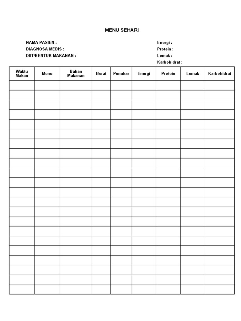 Form Menu Sehari | PDF