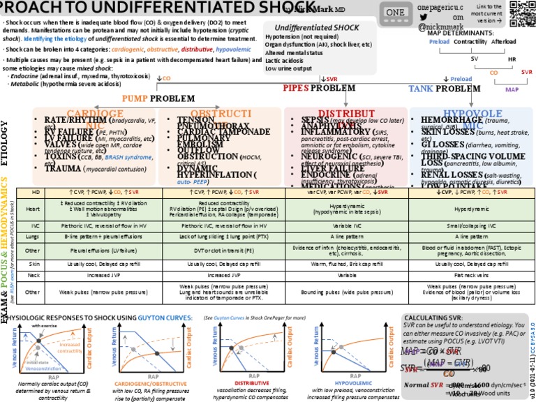 ICU One Pager Undifferentiated Shock | PDF | Shock (Circulatory) | Heart